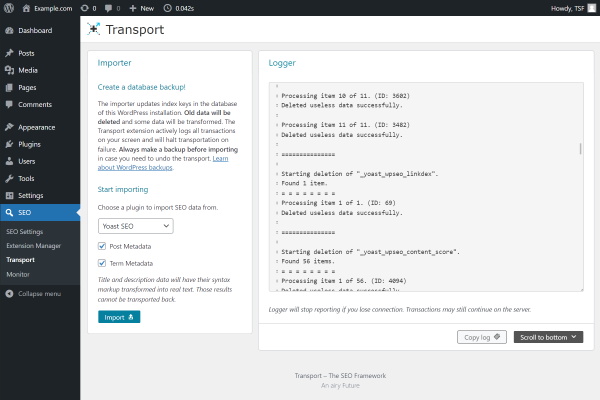 Transport: Migrate plugin data - Extension • The SEO Framework